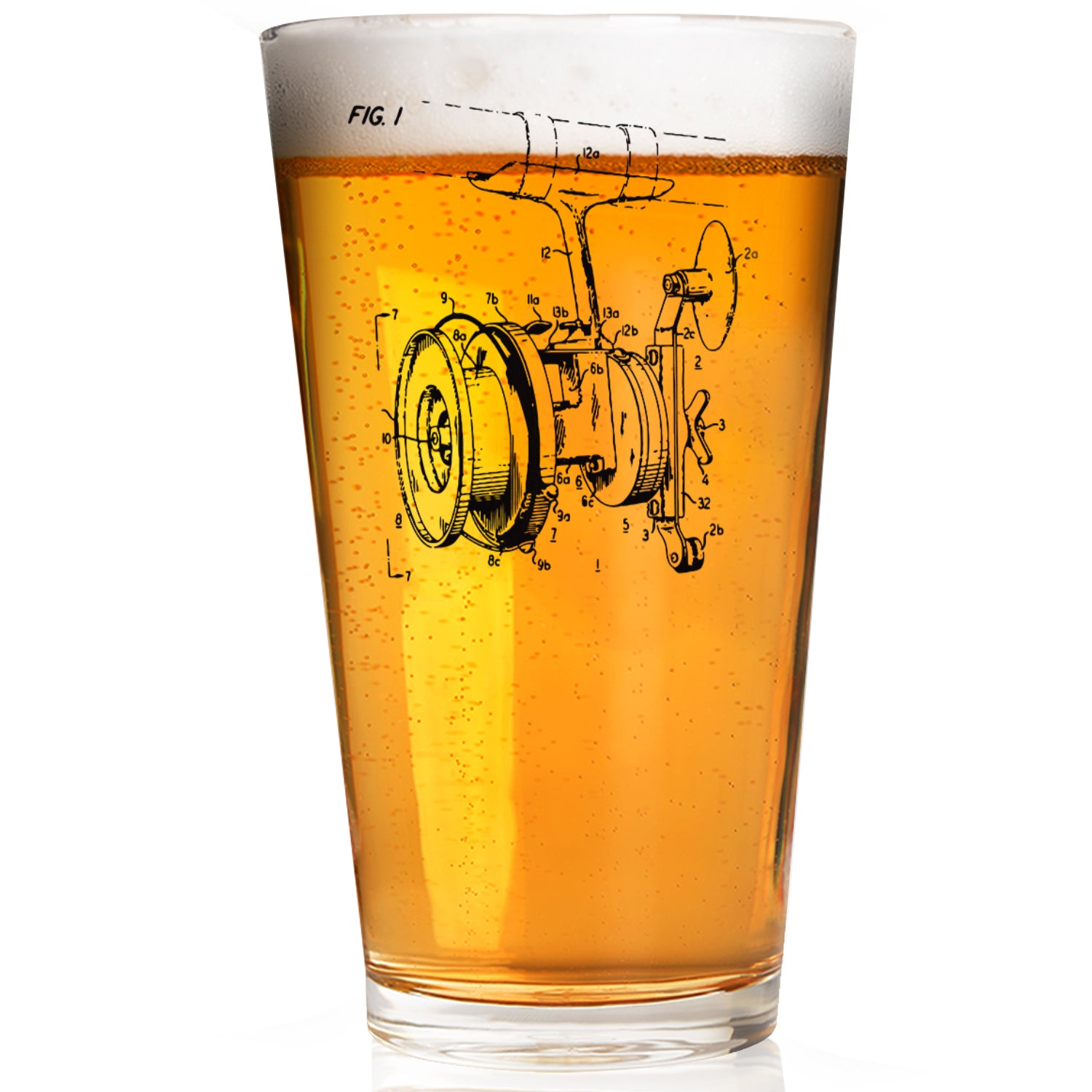 Fish Reel Patent Pint Glass